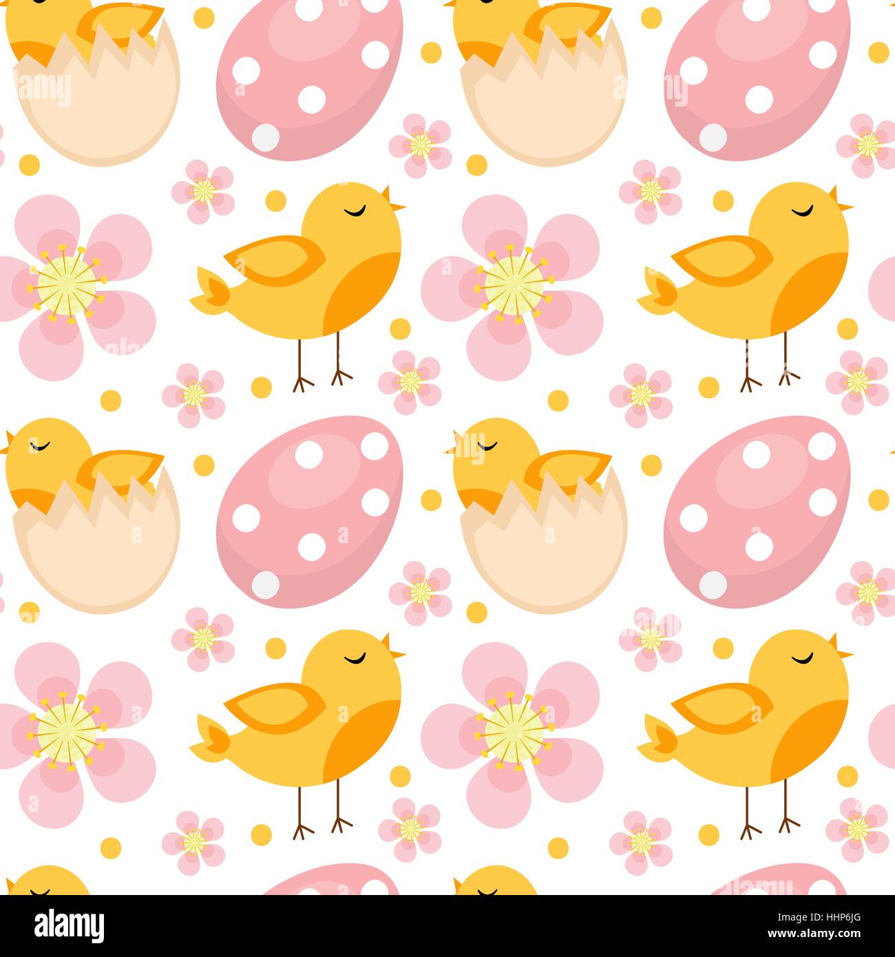 Cute Easter seamless pattern with birds and eggs. Endless Spring ...