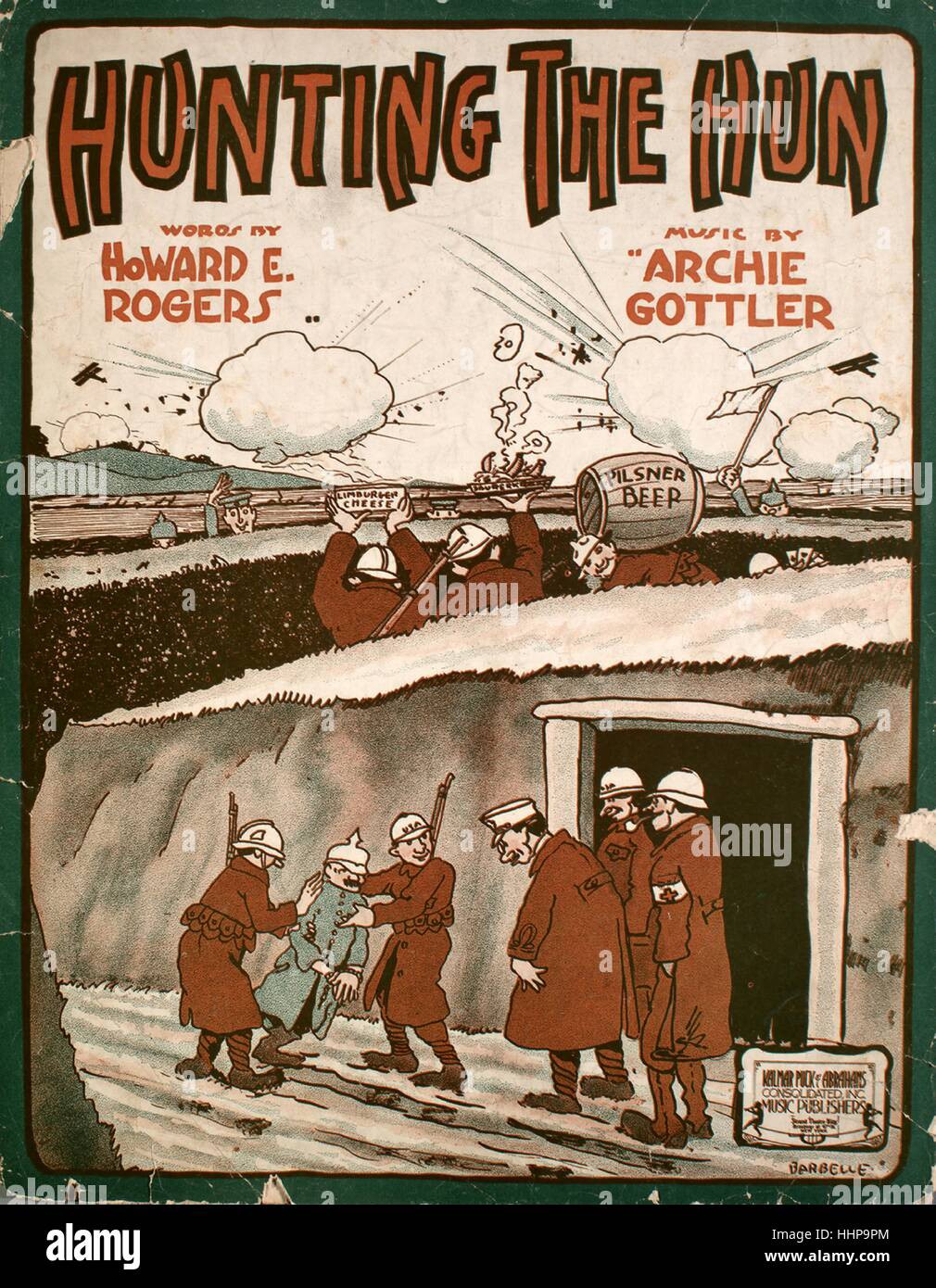 Sheet music cover image of the song 'Hunting the Hun', with original ...