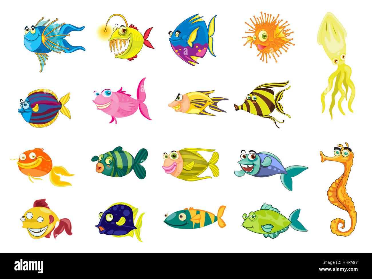 comic, cartoon, illustrations, isolated, animal, fish, underwater Stock ...