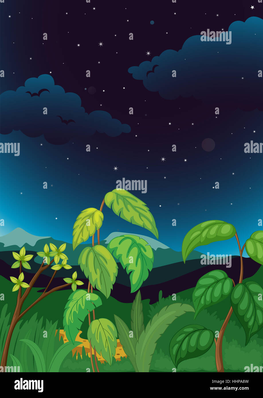 comic, cartoon, illustrations, night, nighttime, leaves, flower ...