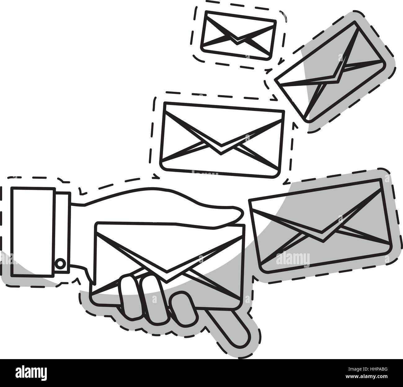 hand and envelopes over white background. vector illustration Stock ...