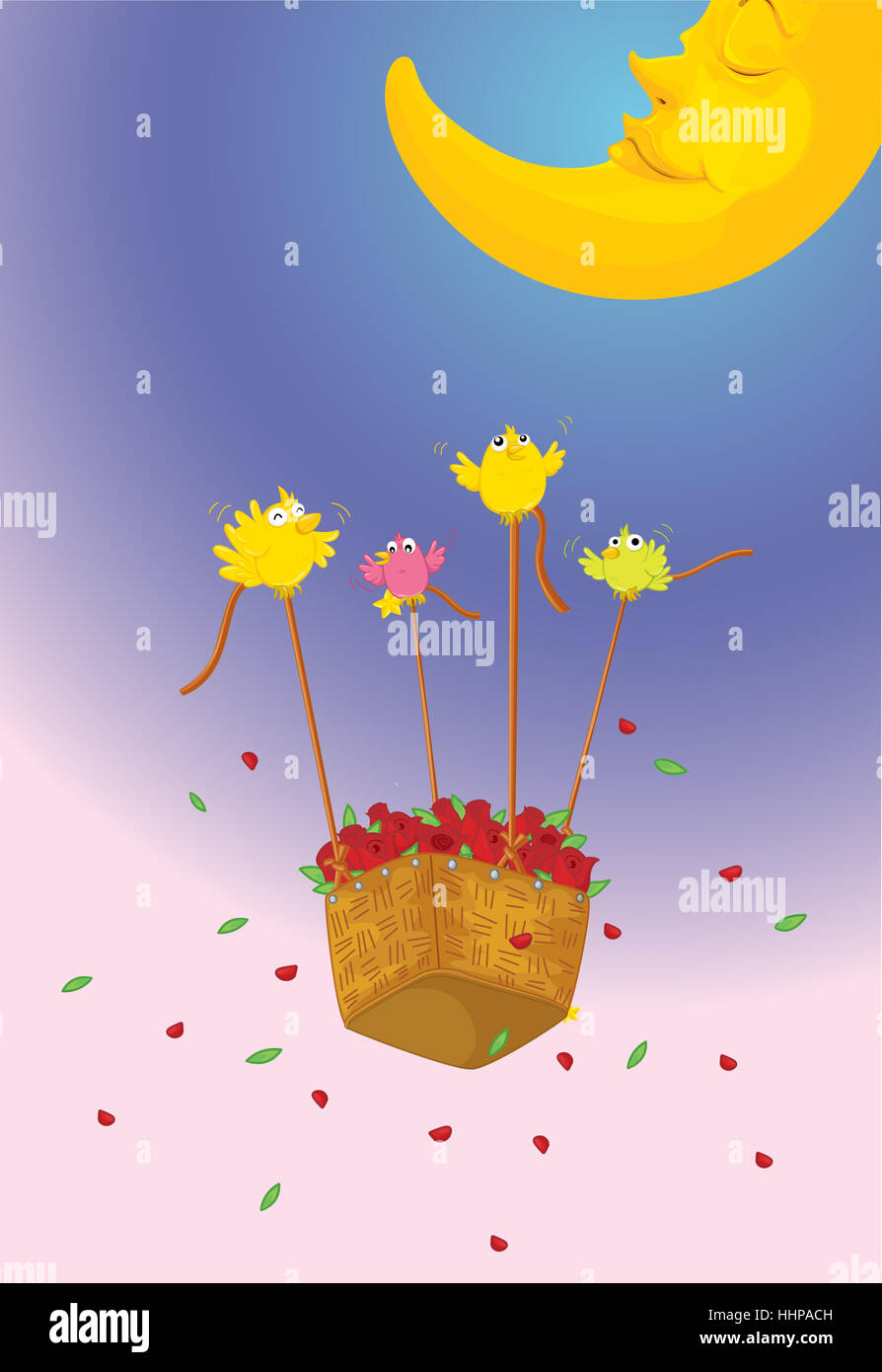 comic, cartoon, illustrations, face, flower, flowers, plant, birds ...