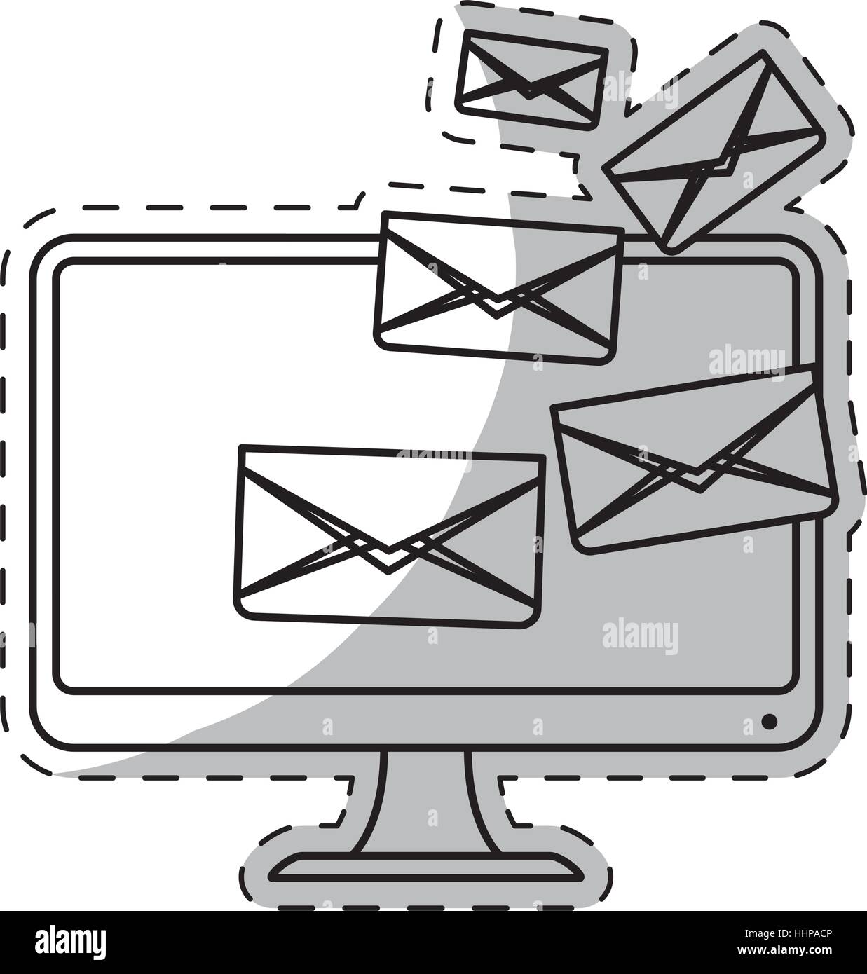 computer and envelopes over white background. vector illustration Stock ...