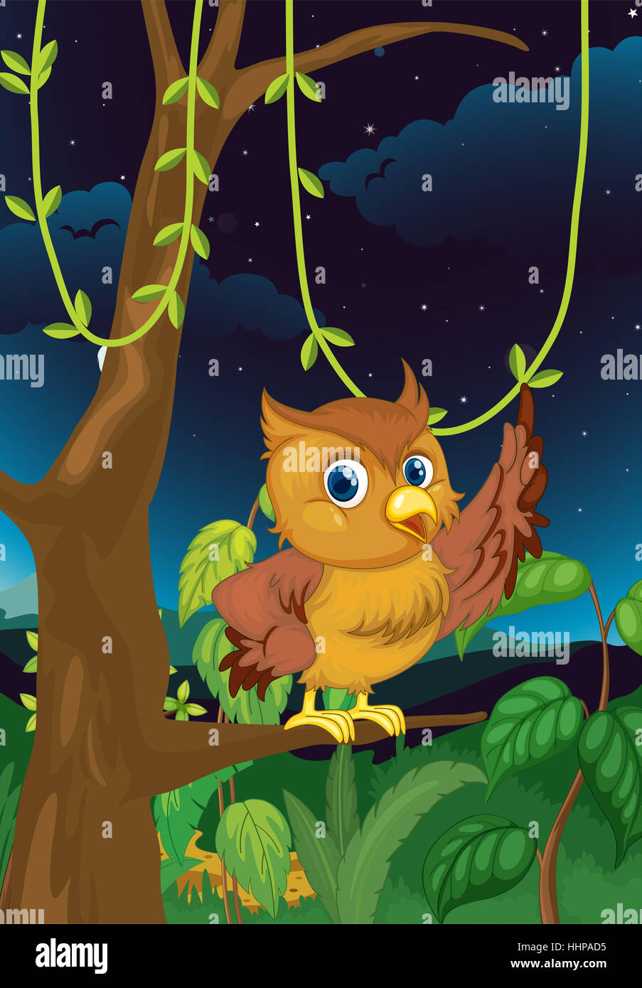 comic, illustration, cartoon, tree, mountains, flight, animal, night ...