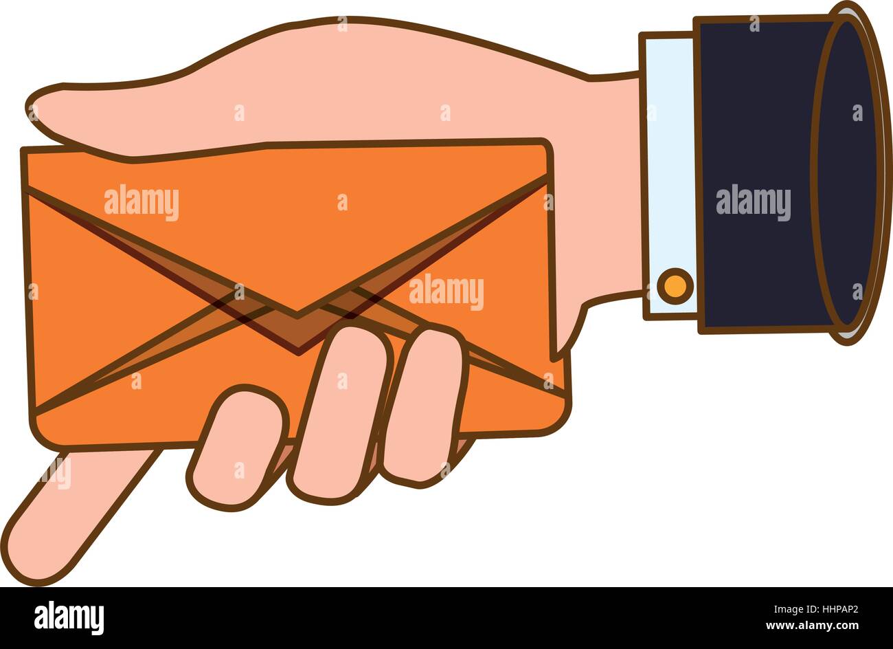 hand with envelope over white background. colorful design. vector ...