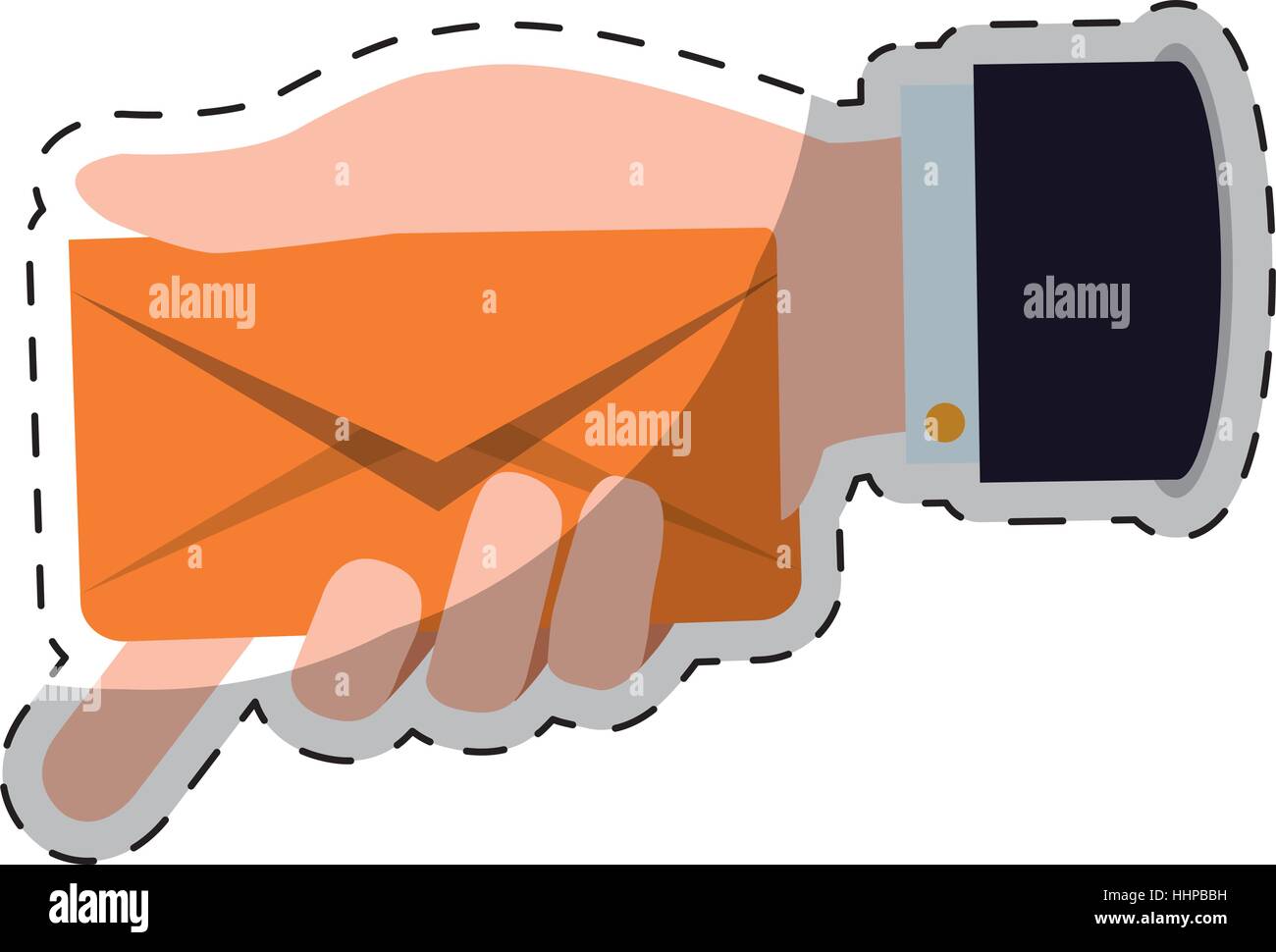 hand with envelope over white background. colorful design. vector ...