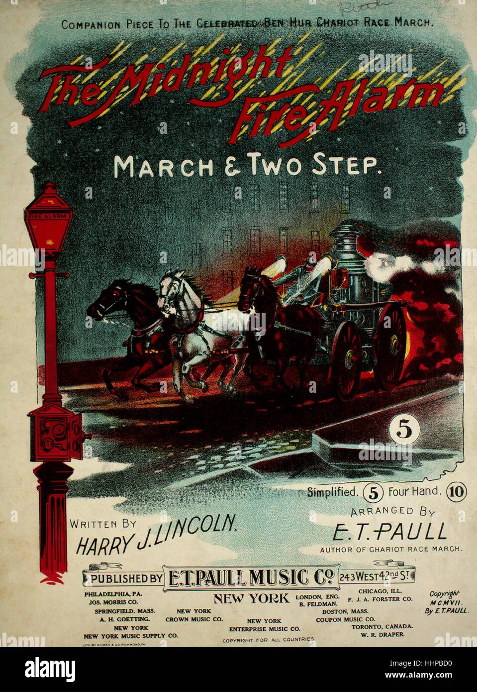 Sheet music cover image of the song 'The Midnight Fire Alarm March and ...