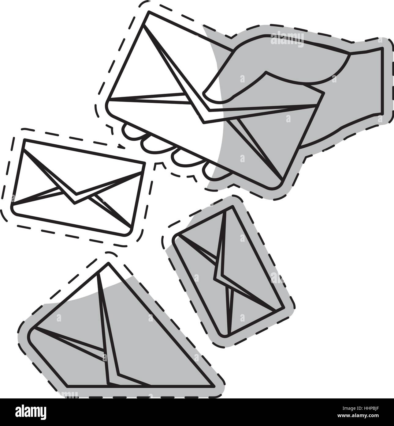 hand and envelopes over white background. vector illustration Stock ...