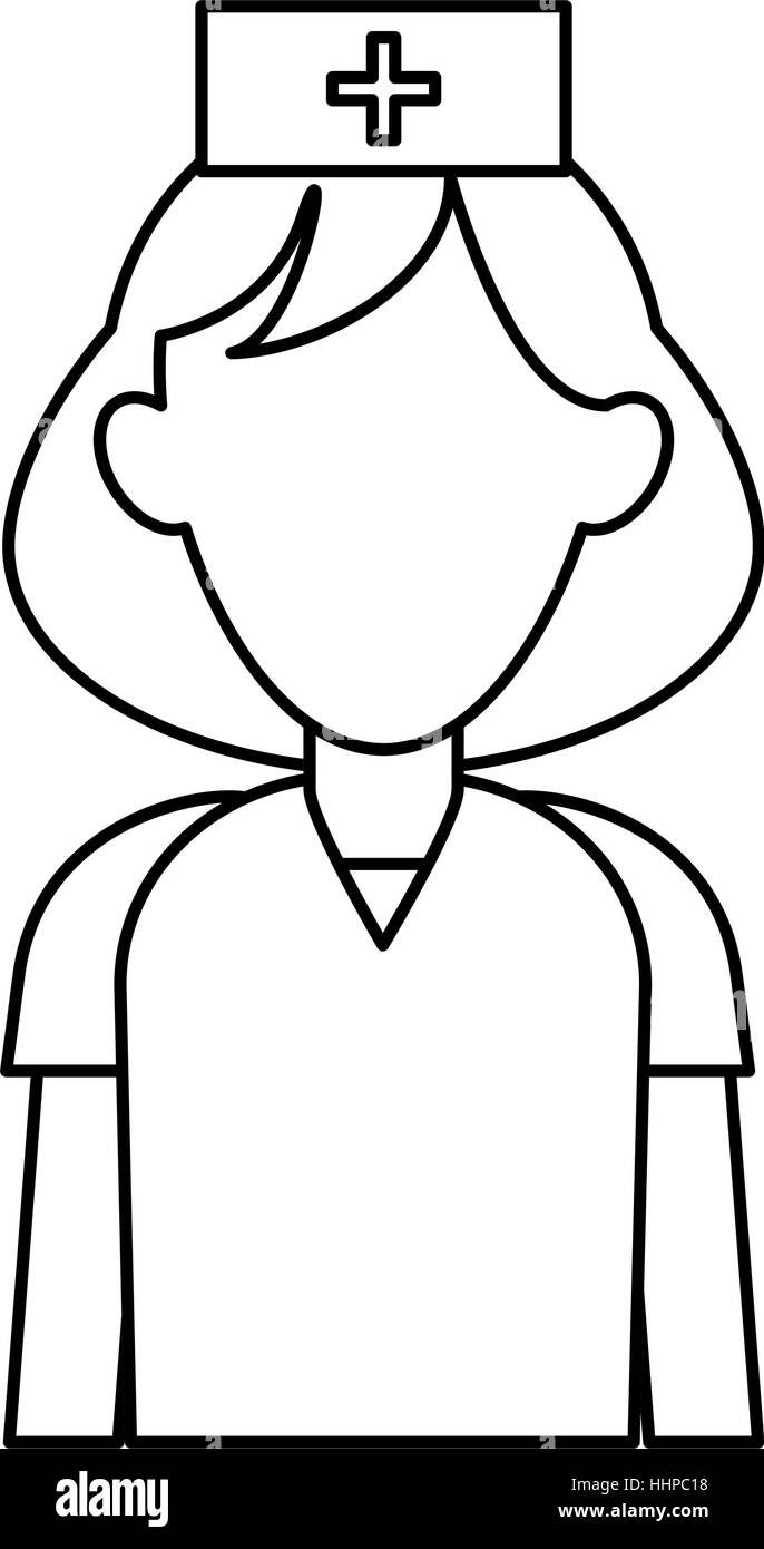 nurse uniform hat cross attention healthcare outline Stock Vector Image ...