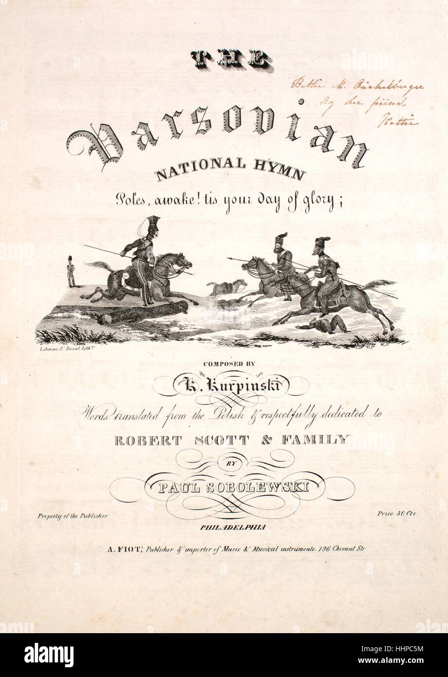 Sheet music cover image of the song 'The Varsovian National Hymn Poles ...
