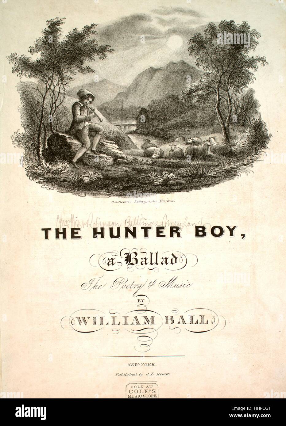 Sheet music cover image of the song 'The Hunter Boy A Ballad', with ...