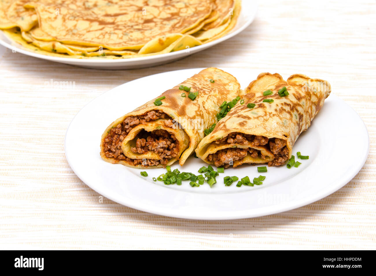 food, dish, meal, mincemeat, pancakes, stuffing, chives, chive, plate ...