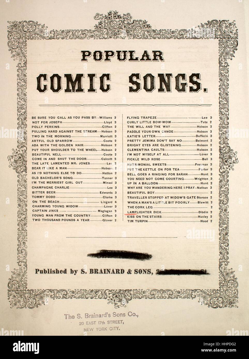 Sheet music cover image of the song 'Popular Comic Songs Lamplighter ...