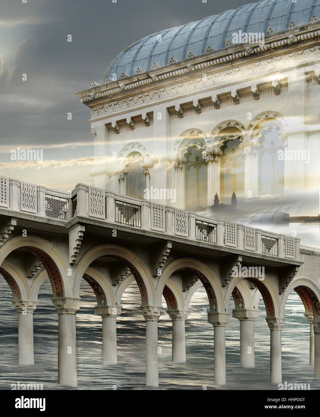 bridge, cloud, entrance, silver, marble, magic, surrealism, palace ...