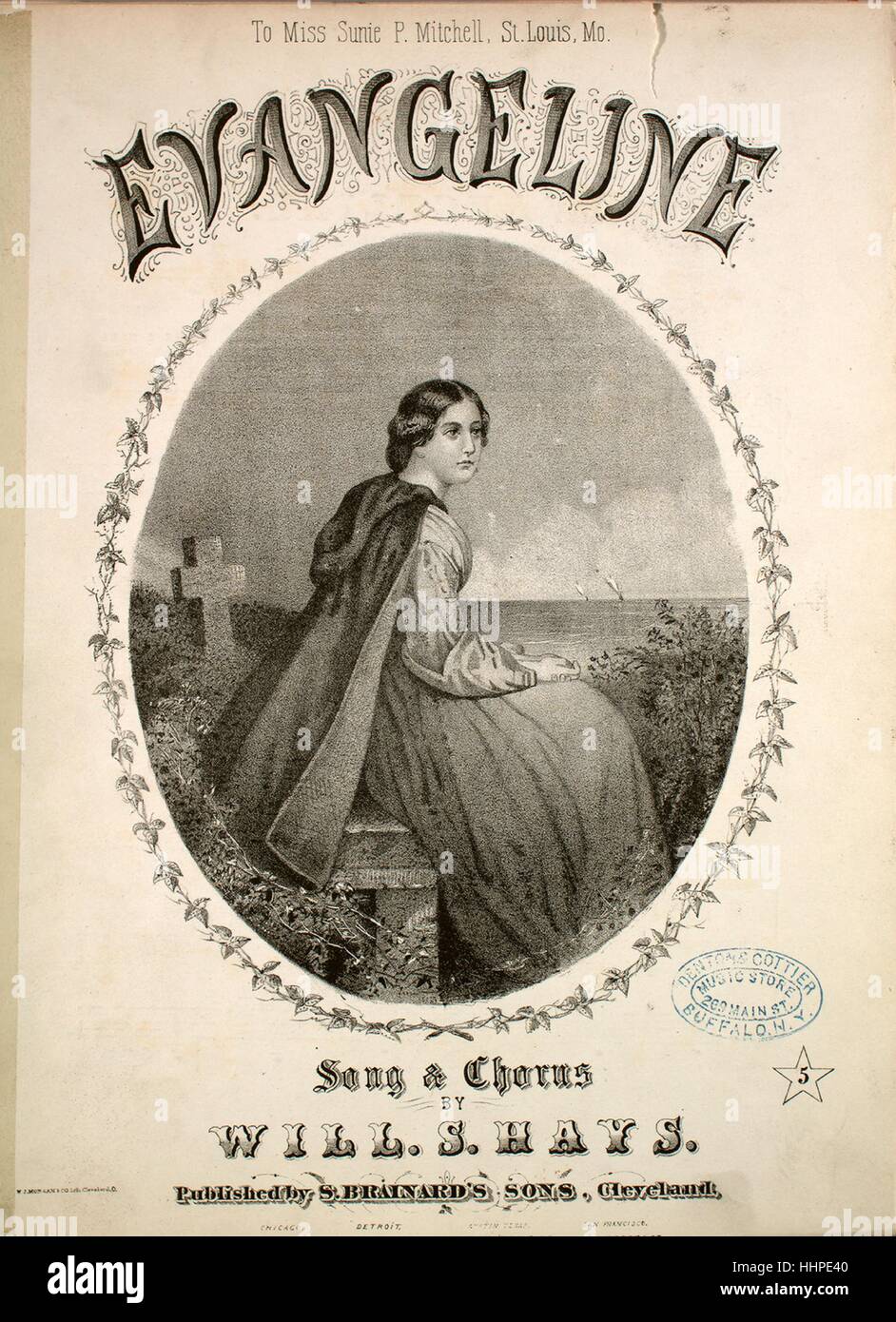 Sheet music cover image of the song 'Evangeline Song and Chorus', with ...