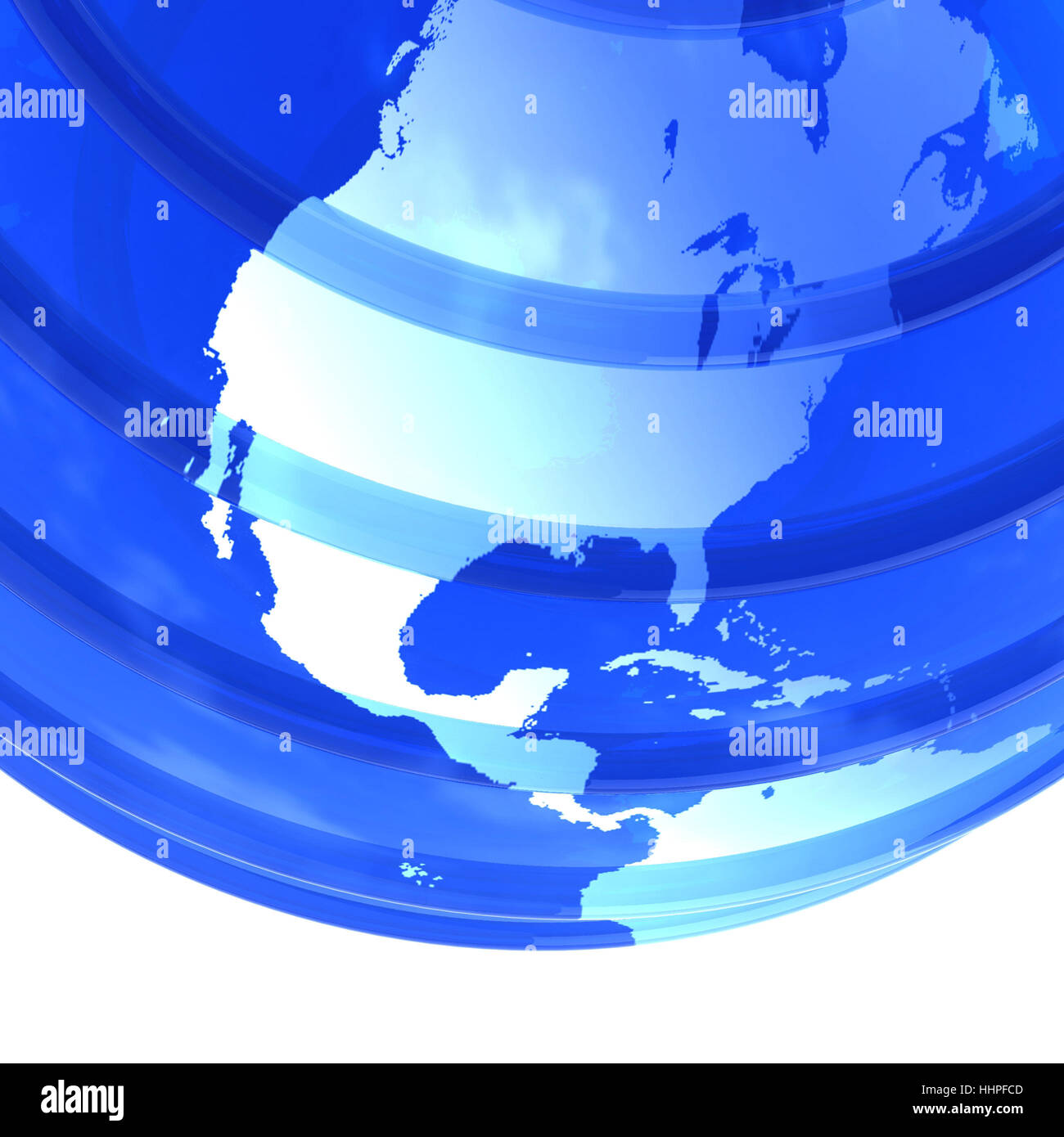 Blue glassy transparent planet Earth with lines parallel. 3D object ...