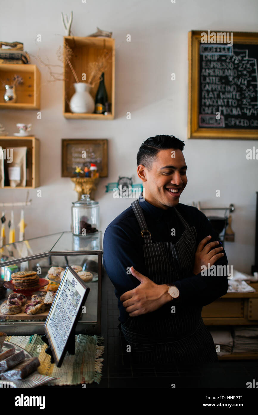 Portrait happy barista man hi-res stock photography and images - Alamy