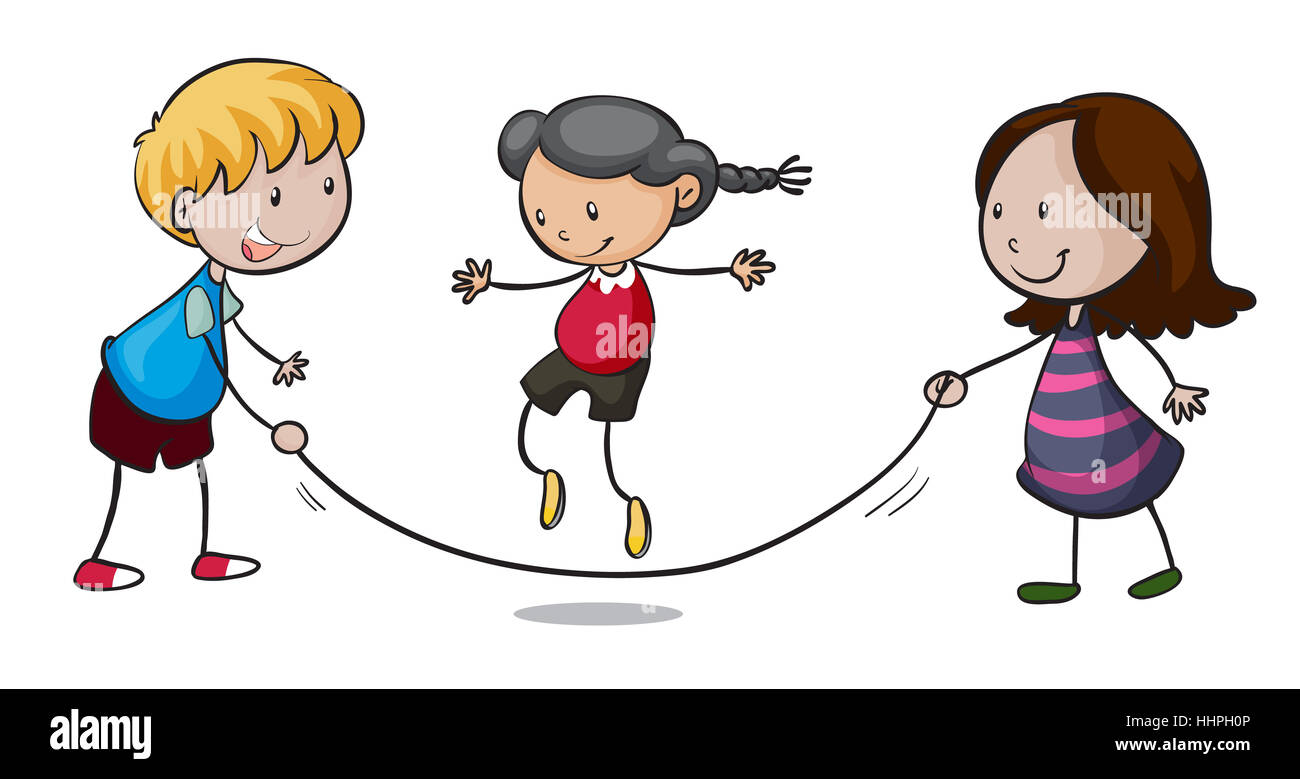 illustration of playing kids on a white background Stock Photo - Alamy