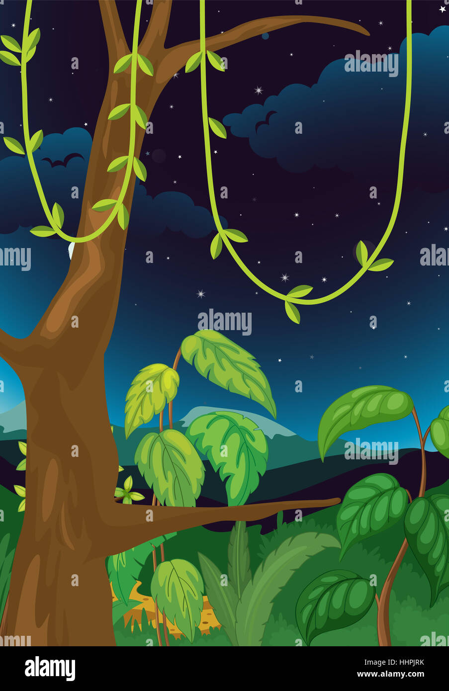 comic, illustration, cartoon, tree, mountains, animal, night, nighttime ...