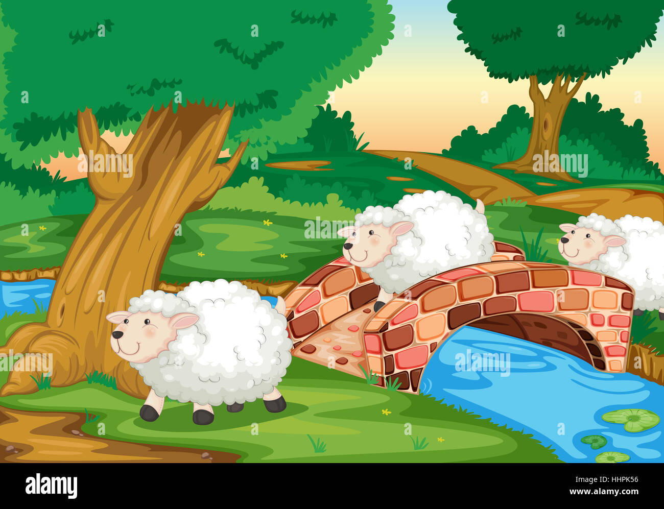 comic, illustration, cartoon, tree, trees, park, animal, bridge, stream ...