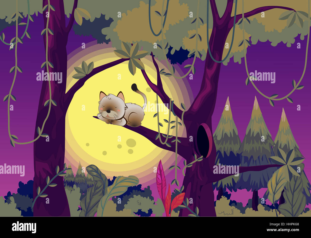 comic, illustration, cartoon, tree, trees, animal, pet, night ...