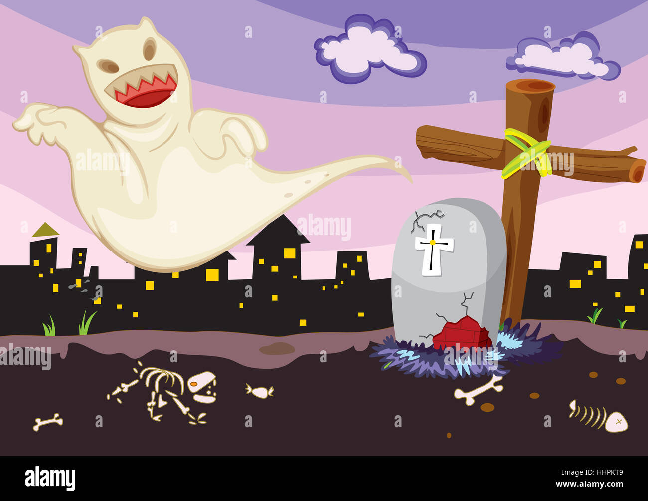 comic, illustration, cartoon, death, night, nighttime, cross, cemetery ...