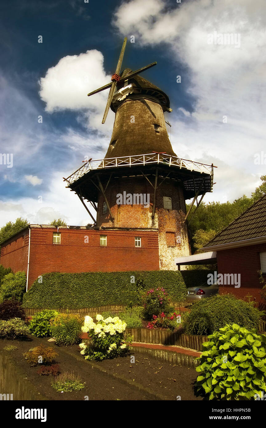 historical, wing, East Frisia, mill, Northern Germany, building ...