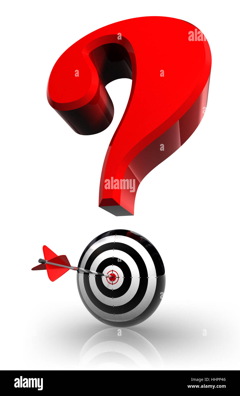 red questionmark and concept target with arrow on white background ...