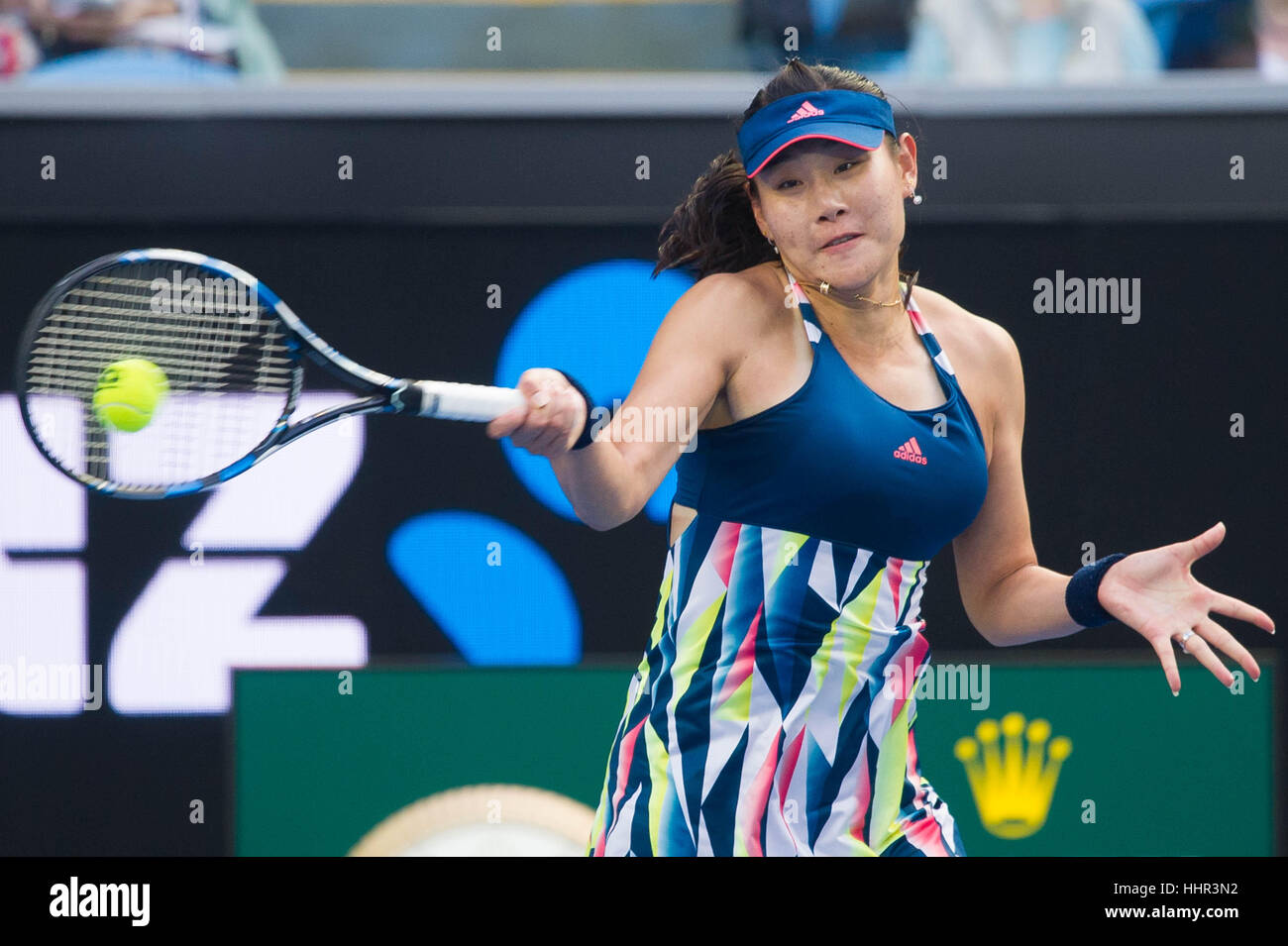 Melbourne, Australia. 20th Jan, 2017. Duan Yingying of China hits the ...