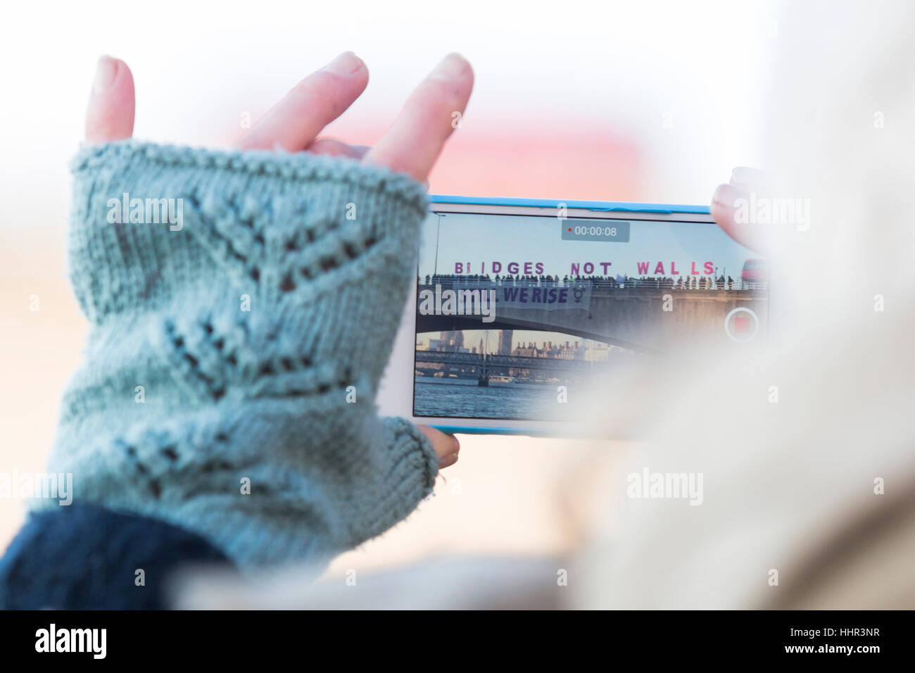 London, UK. 20 January 2017. Campaigners on Waterloo Bridge. Over 150 ...
