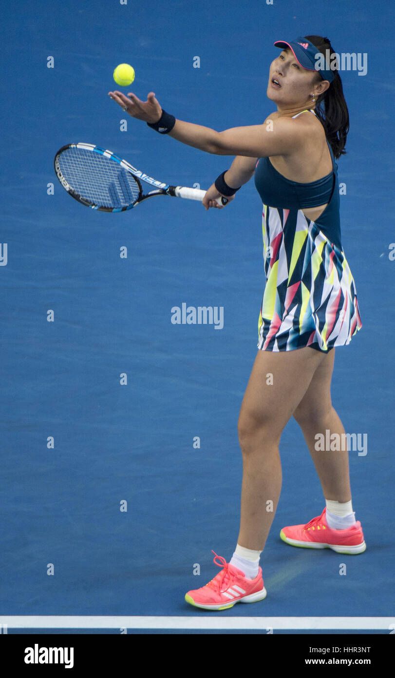 Melbourne, Australia. 20th Jan, 2017. Duan Yingying of China serves ...