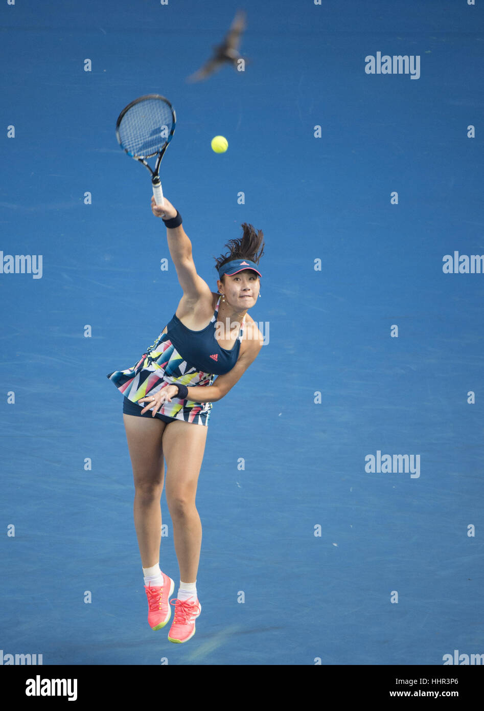 Melbourne, Australia. 20th Jan, 2017. Duan Yingying of China serves ...