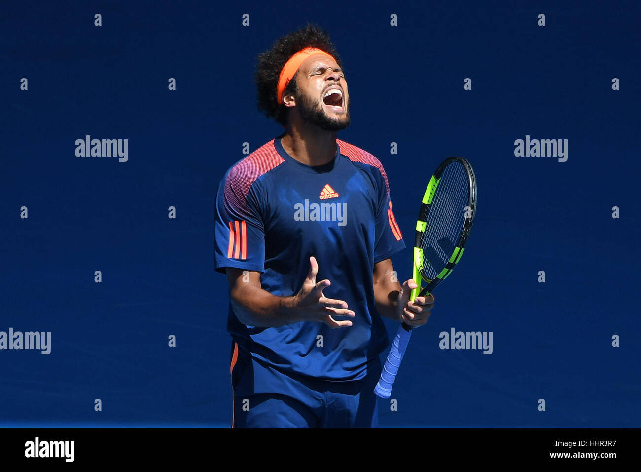 Melbourne Park, Melbourne, Australia. 20th January 2017. Jo-Wilfried Tsonga (FRA) during his ...