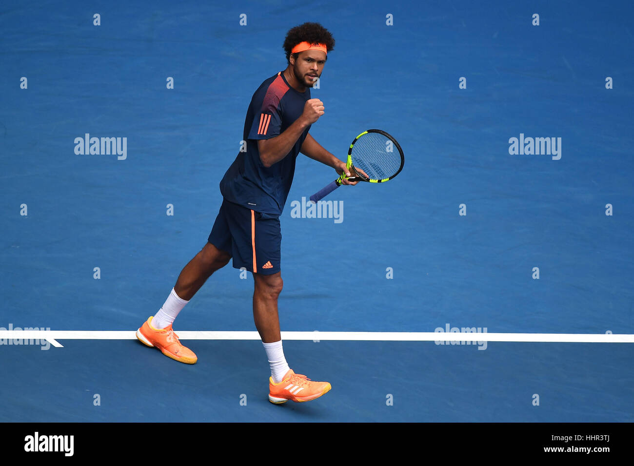 Melbourne Park, Melbourne, Australia. 20th January 2017. Jo-Wilfried Tsonga (FRA) during his ...