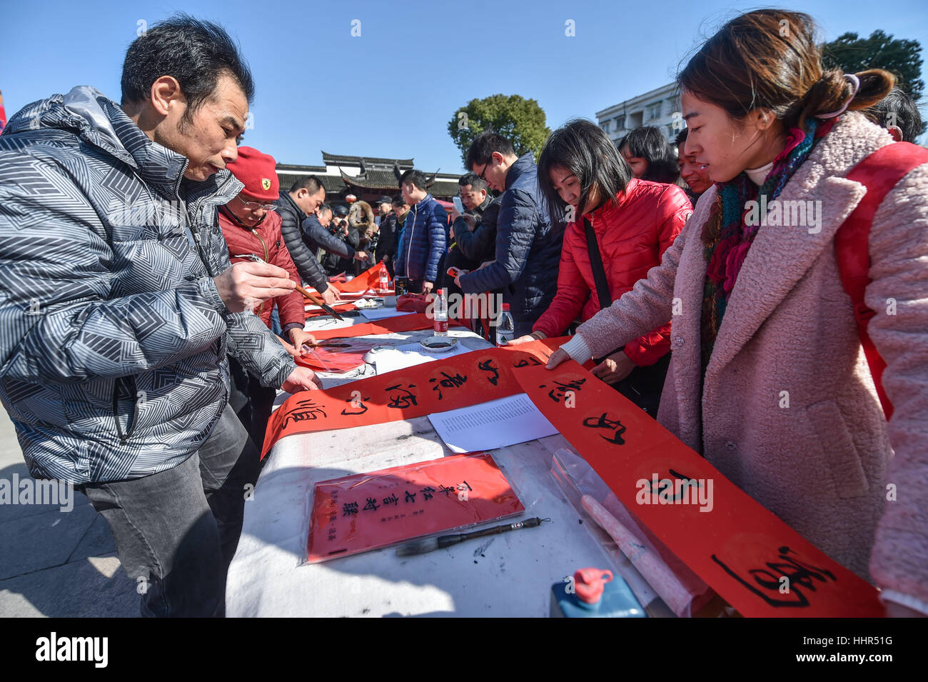 Hangzhou, China's Zhejiang Province. 20th Jan, 2017. Local people and ...