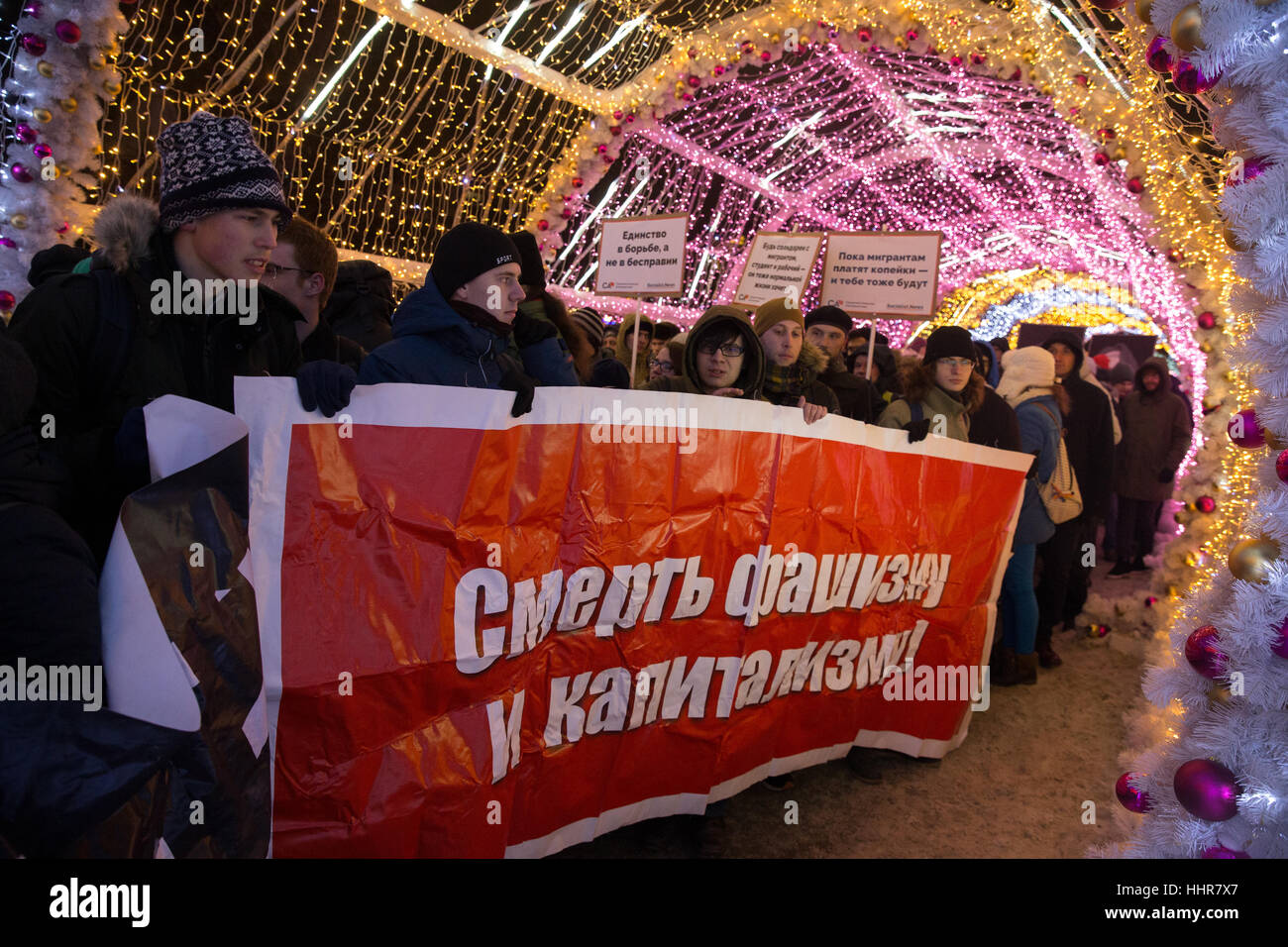 Moscow, Russia. 19th Jan, 2017. People take part in a march in memory ...