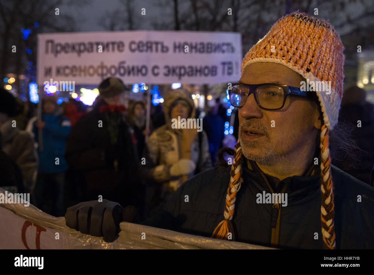 Moscow, Russia. 19th Jan, 2017. People take part in a march in memory ...