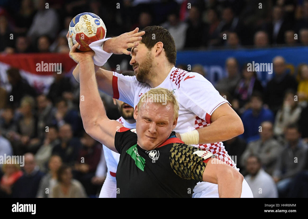 Rouen, France. 20th Jan, 2017. Germany's Patrick Wiencek (bottom) in ...