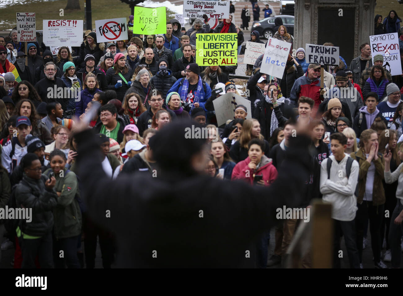 Denver, Colorado, USA. 20th Jan, 2017. An organizer of the Donald Trump ...