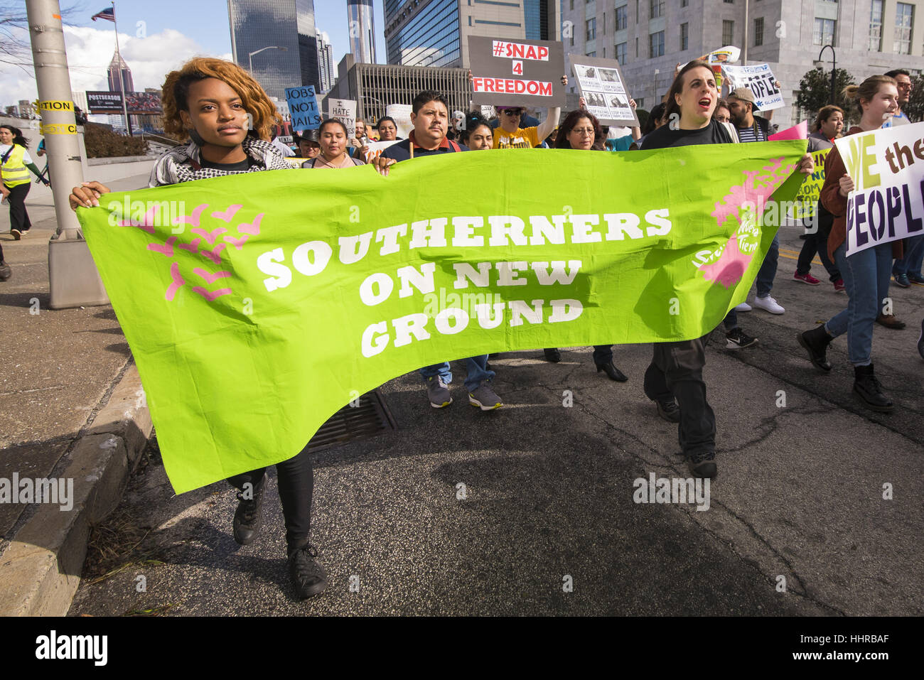 Atlanta, USA. 20th Jan, 2017. Three hundred protesters representing a ...
