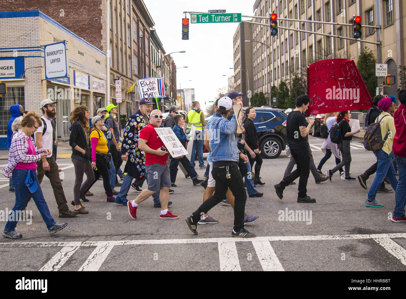 Atlanta, USA. 20th Jan, 2017. Three hundred protesters representing a ...