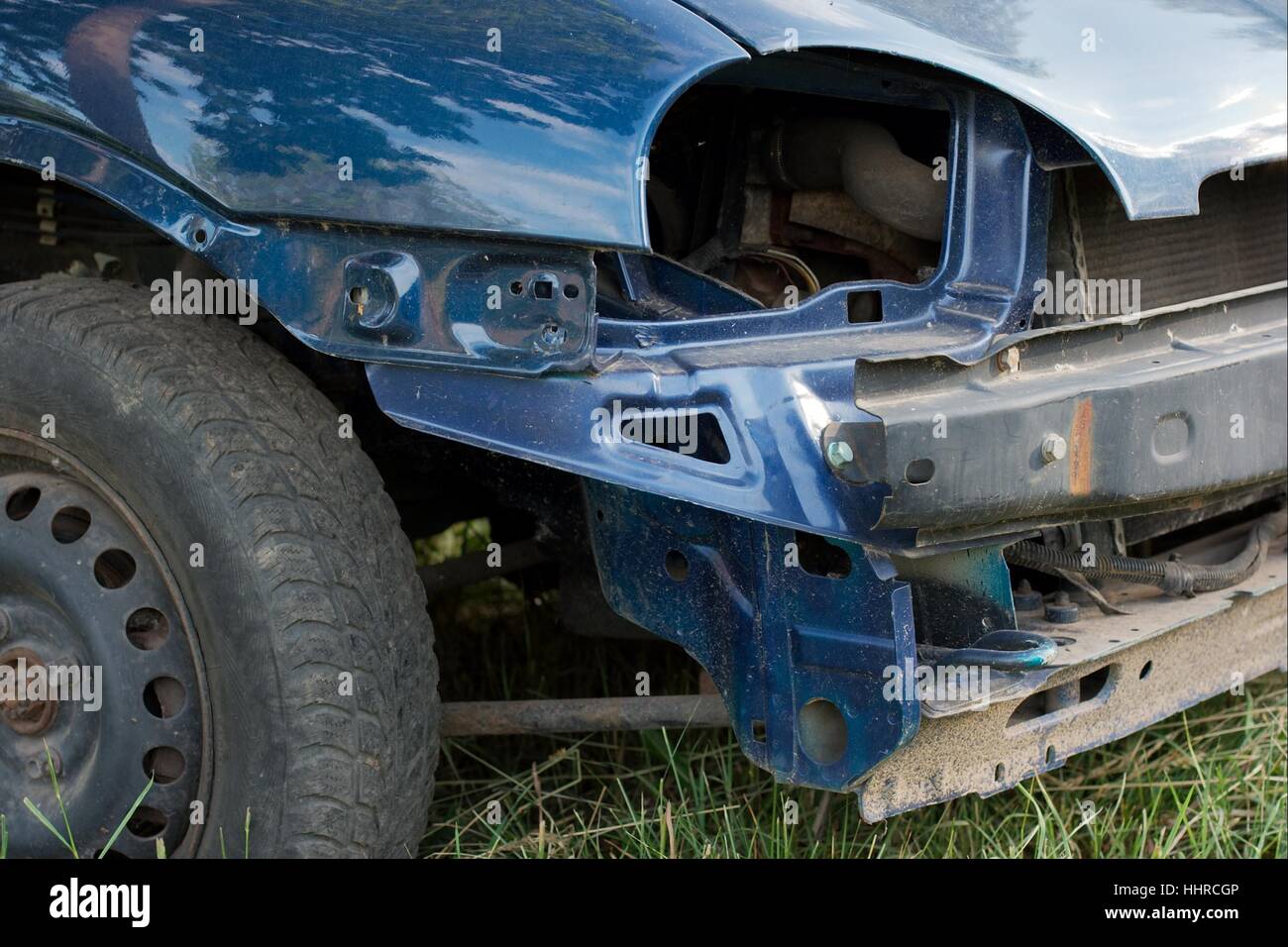 Detail of a wrecked blue car Stock Photo - Alamy