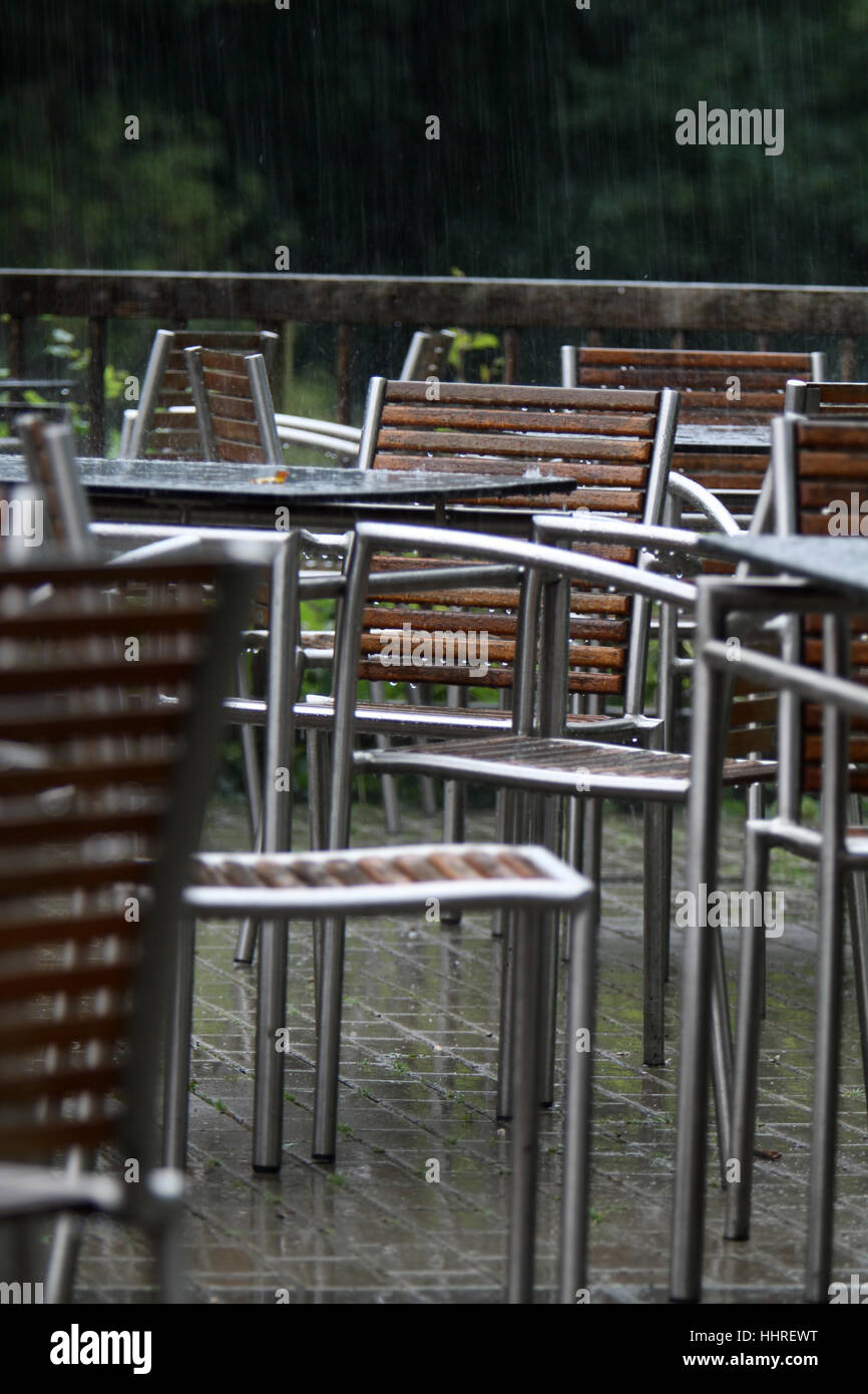 cafe, chairs, wet, tables, drop, drip, drops, seeping, sopping, drips ...