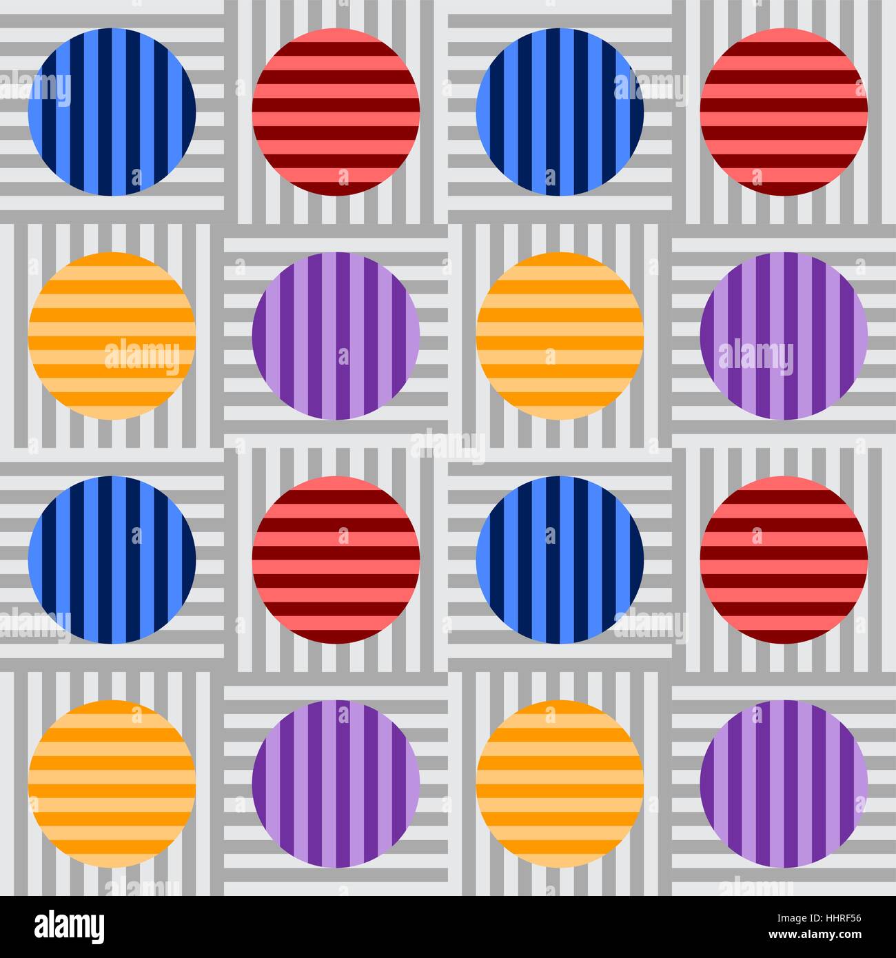 Stripes within circles, perpendicular to stripes within squares in a ...