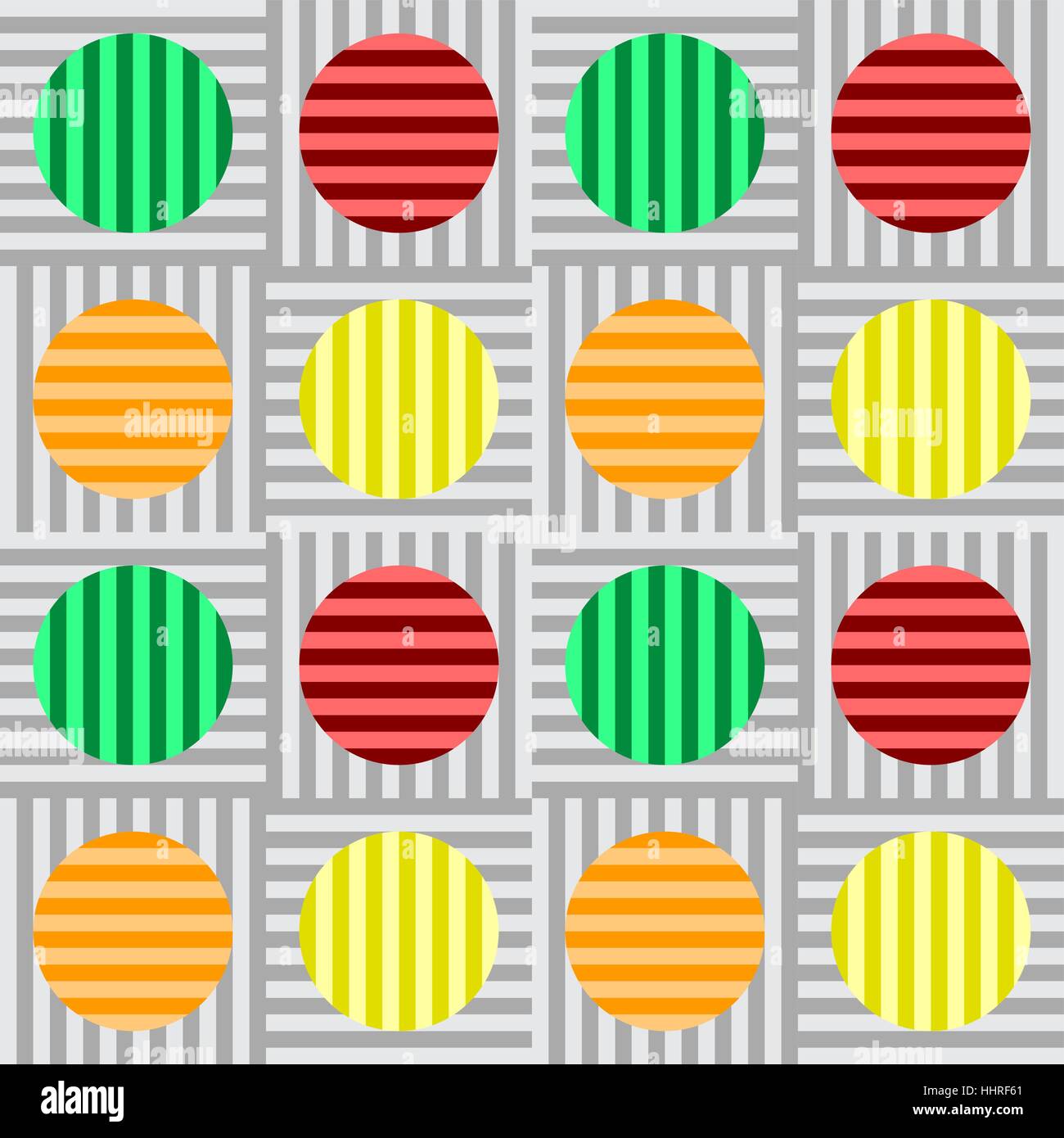 Stripes within circles, perpendicular to stripes within squares in a ...