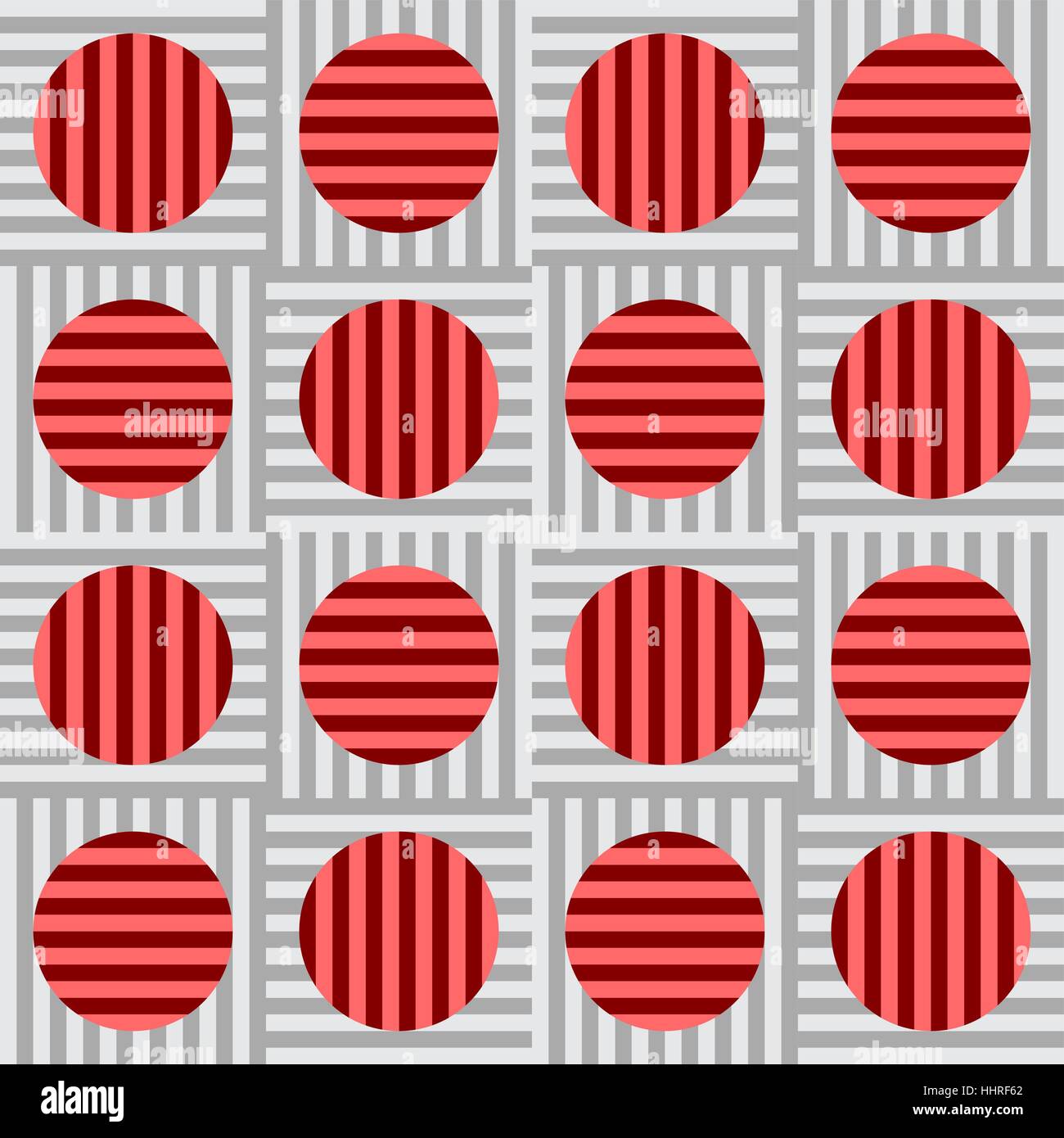 Stripes within circles, perpendicular to stripes within squares in a ...