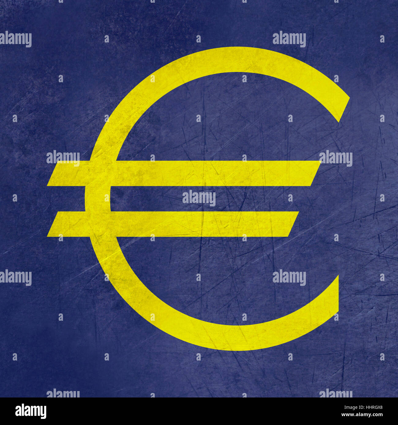 Grunge European currency symbol on blue background in official color ...