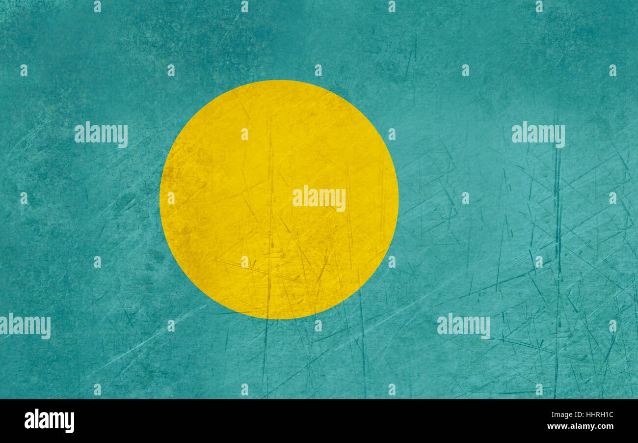 Grunge sovereign state flag of country of Palau in official colors ...