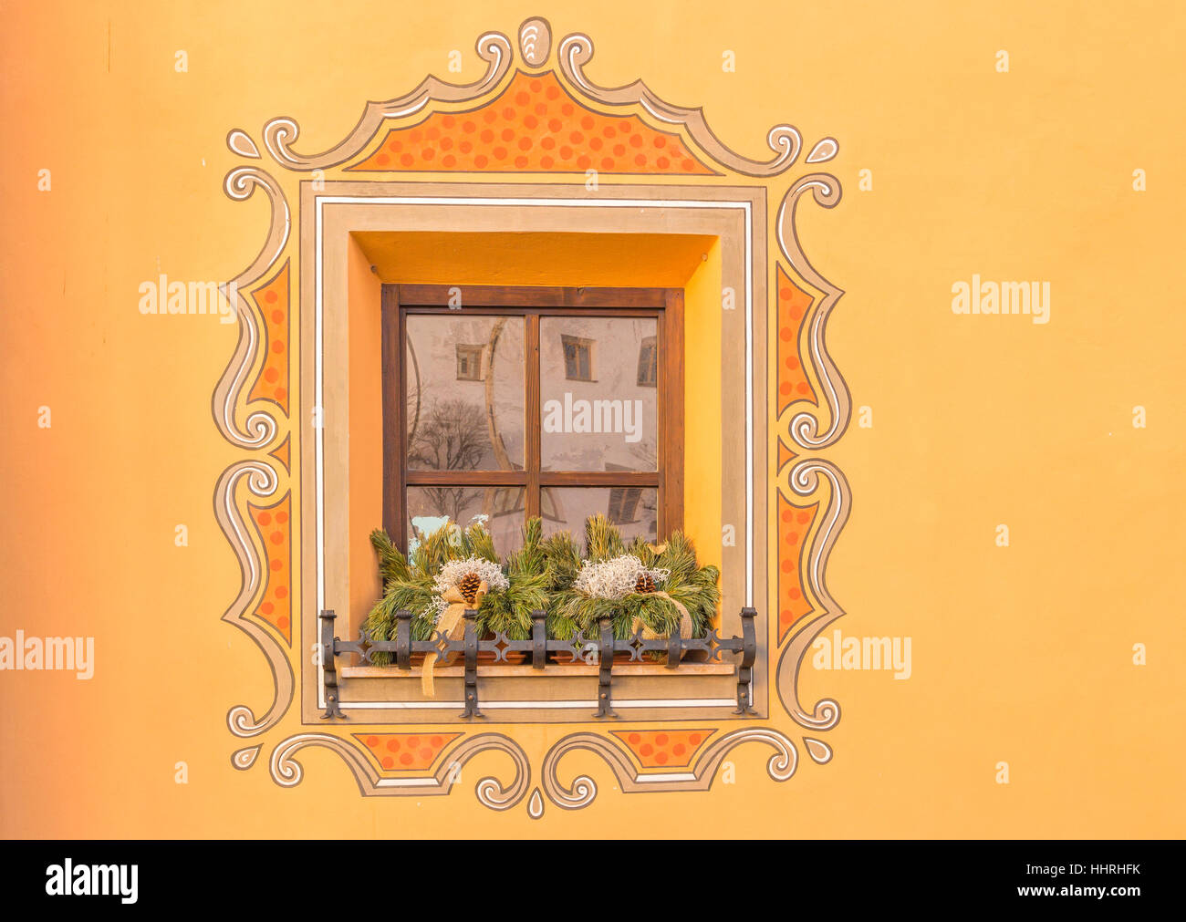 decorated window of alpine house in Italy Stock Photo - Alamy