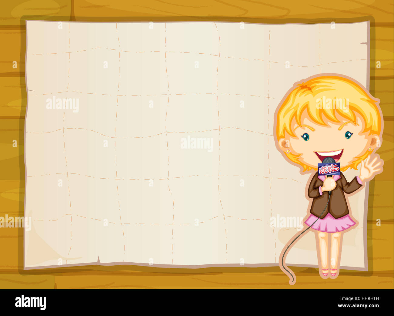 illustration of a girl and paper sheet in yellow background Stock Photo ...